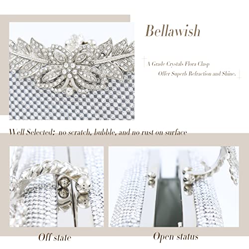 Bellawish Silver Clutch Purses for Women Wedding Crystal Rhinestones Women'S Evening Clutch Handbags with Flora Clasp for Bridal Parites Prom