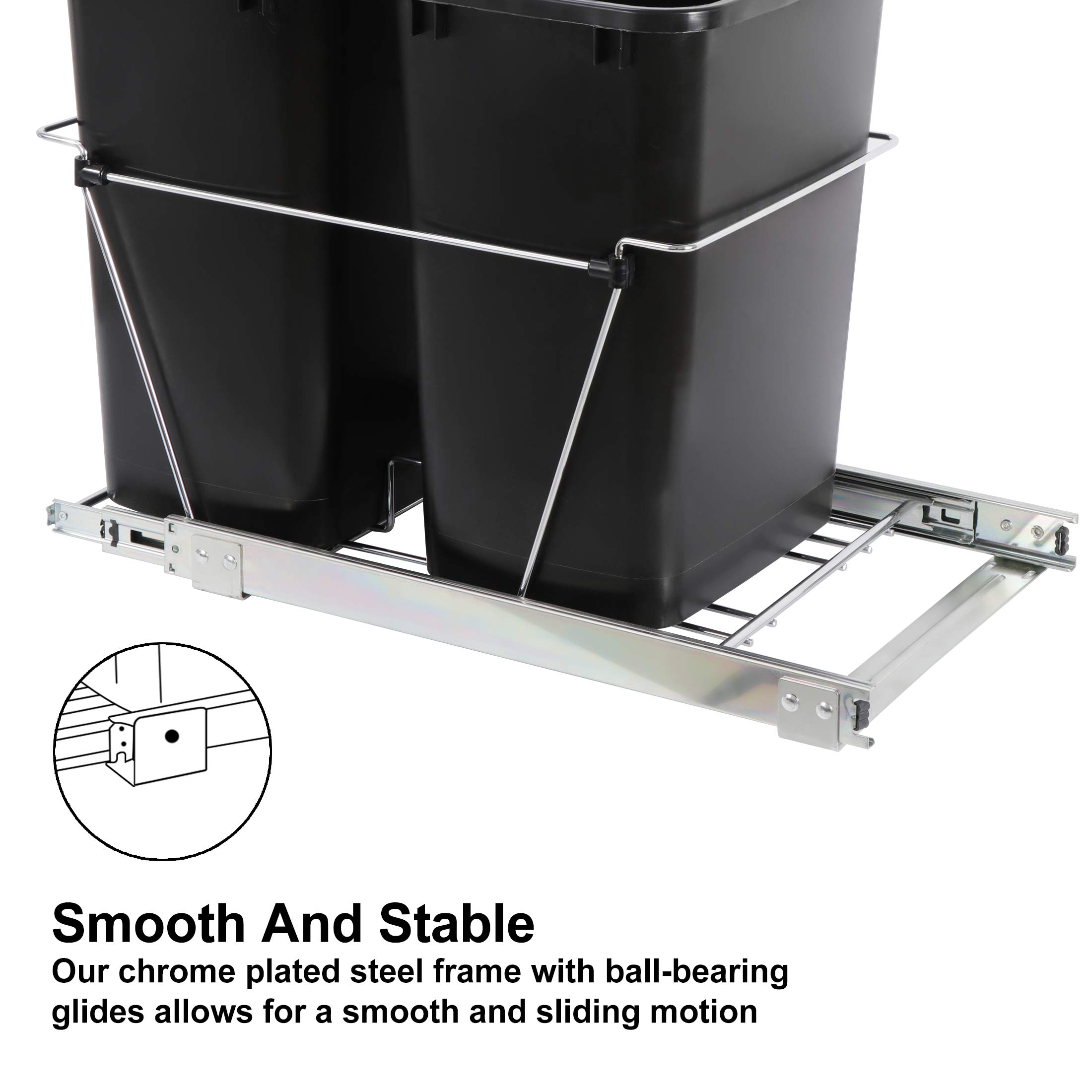 LEMY 35 Quart Double Pull Out Trash Can Under Kitchen Cabinet Roll Out Sliding Waste Bin Container