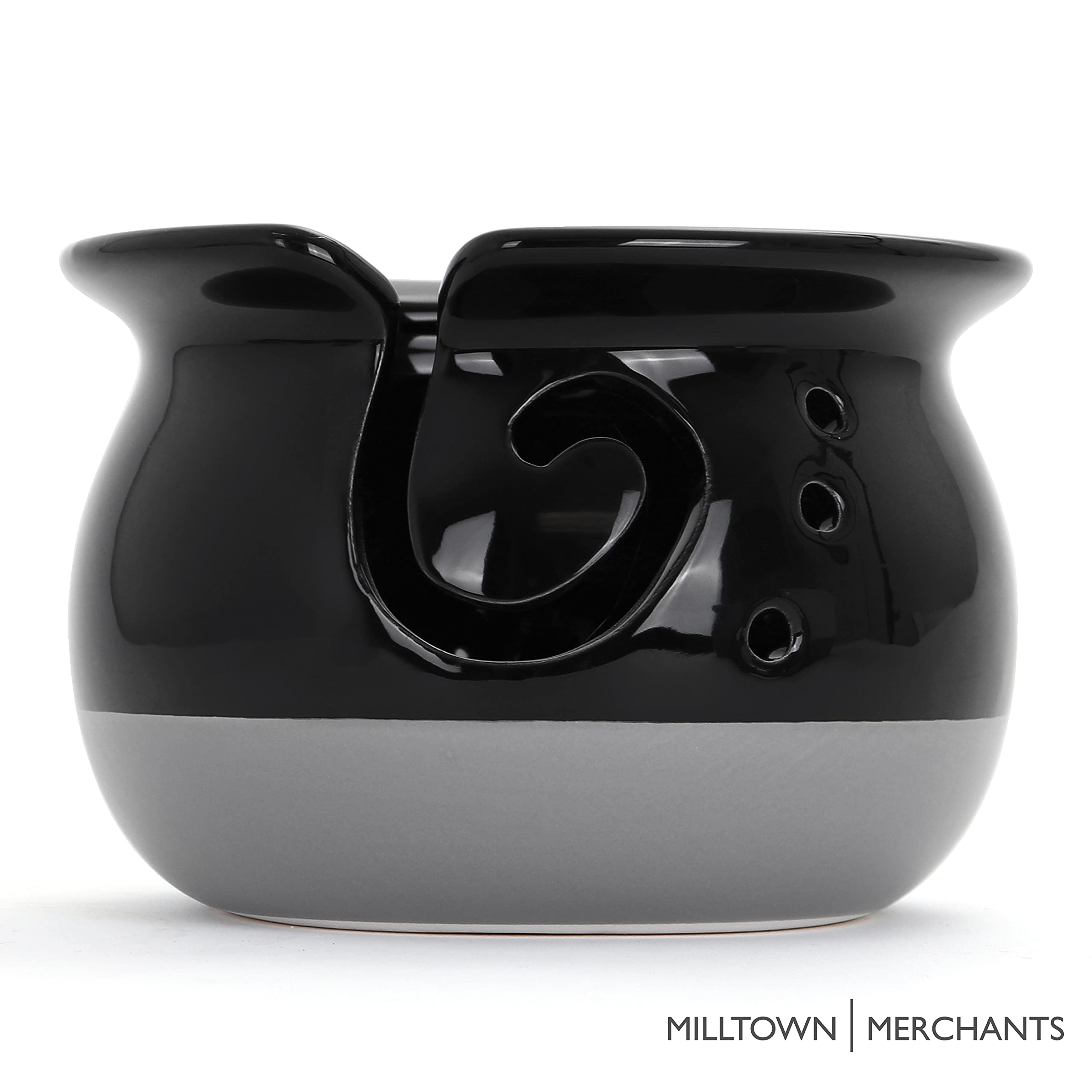 Milltown Merchants Black Yarn Bowl - Yarn Holder - Knitting Accessories - Artisan Knitting Bowl - Ceramic Yarn Ball Holder - Great for Knitting, Crochet, and Yarn Storage