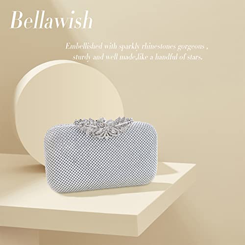 Bellawish Silver Clutch Purses for Women Wedding Crystal Rhinestones Women'S Evening Clutch Handbags with Flora Clasp for Bridal Parites Prom