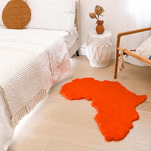 Lith African Map Faux Rabbit Fur Area Rug & Throw - Client Call It Impactful Gift- Soft Plush Luxurious Chair Couch Sofa Bed Cover or Nursery Floor - 3x3 ft (Orange)