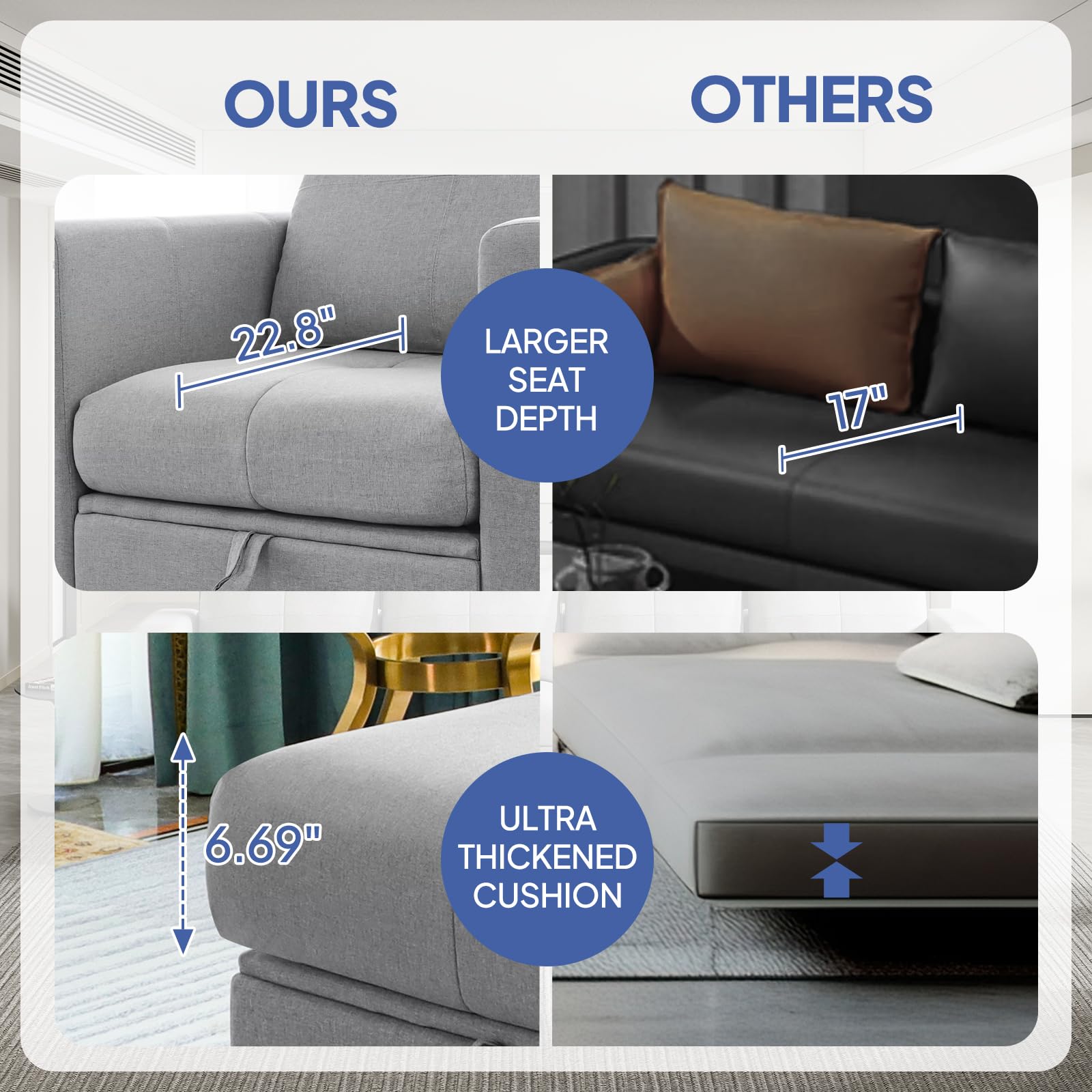 Arathorn Modular Sectional Sofa Couch with Reversible Chaise, 4 Seats L-Shaped Couch Sofa with Storage Ottoman for Living Room Apartment, Grey