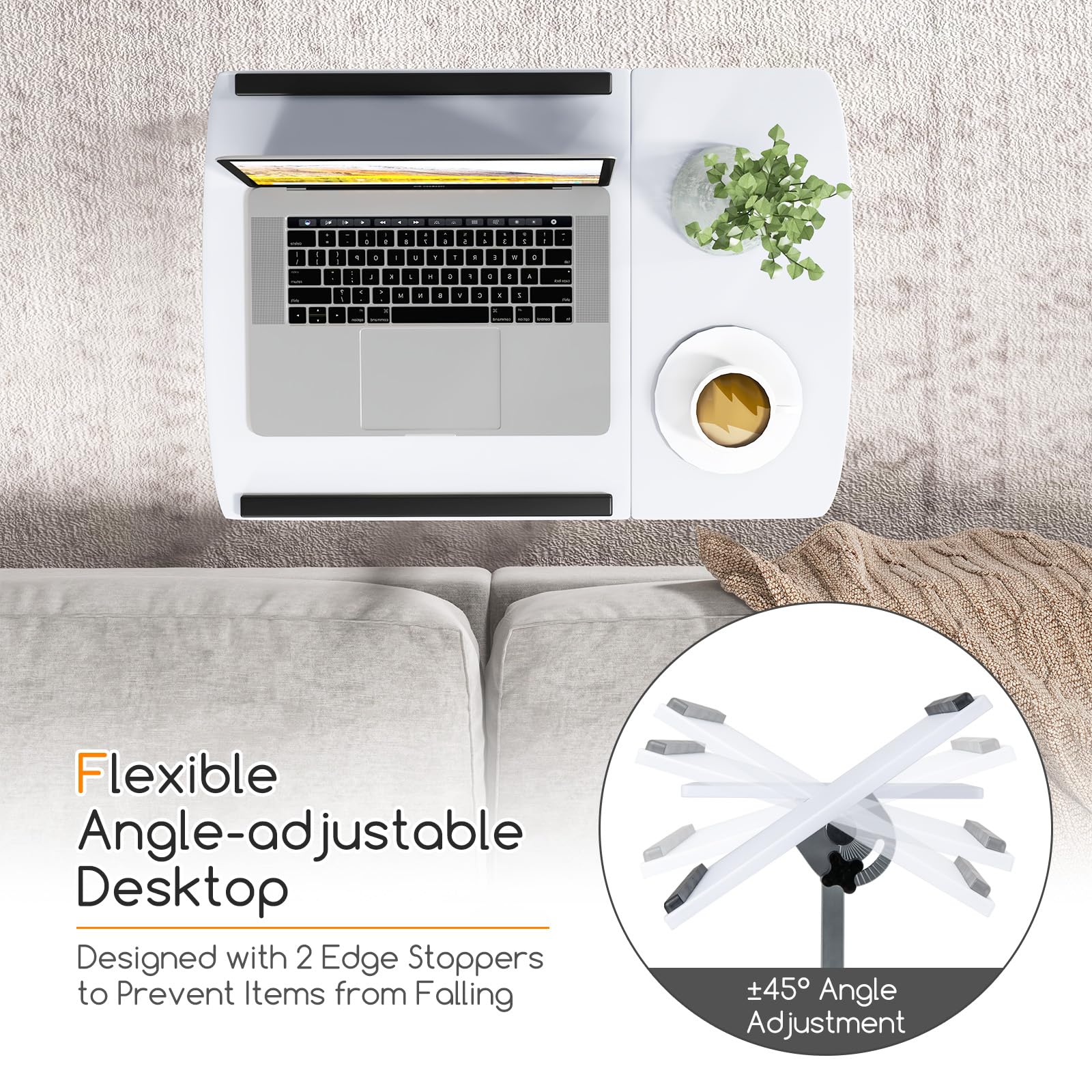 Tangkula Rolling Laptop Desk Cart, Mobile Laptop Stand with Tilting Tabletop, Height Adjustable Bedside Table with Mouse Pad Cup Holder, Ideal for Laptop Bed Sofa Couch