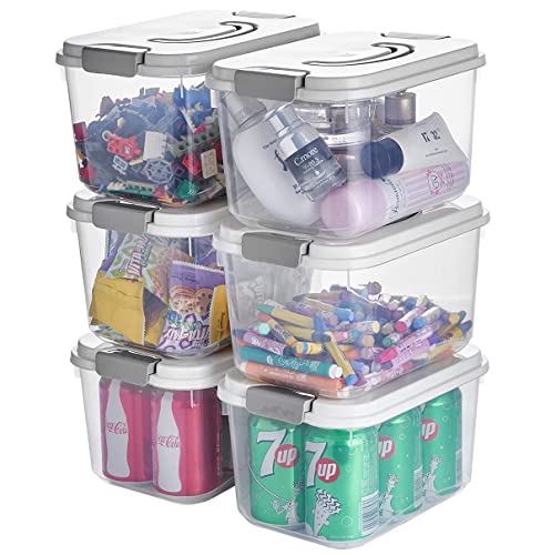 ZHENFAN 5.5 Quart Clear Storage Latch Box/Bin with Lids, 5 Liter Plastic Organize Bins with Handle, 6-Pack