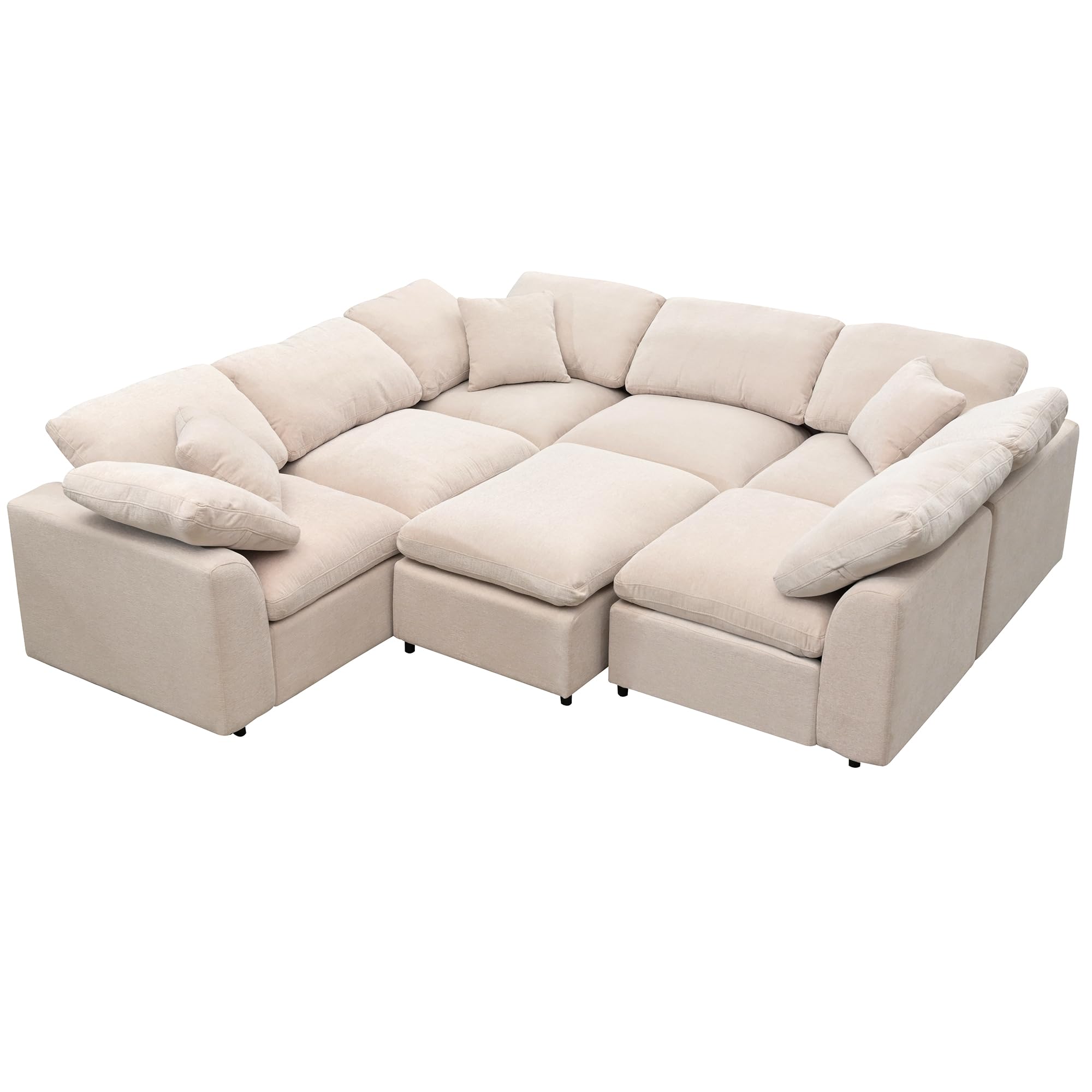 DREAMODERN Modular Couch Sectional Sofa for Living Room, Oversized L-Shaped Sofa with Ottoman Upholstered Reversible Couch for Apartment Spacious Space - Beige