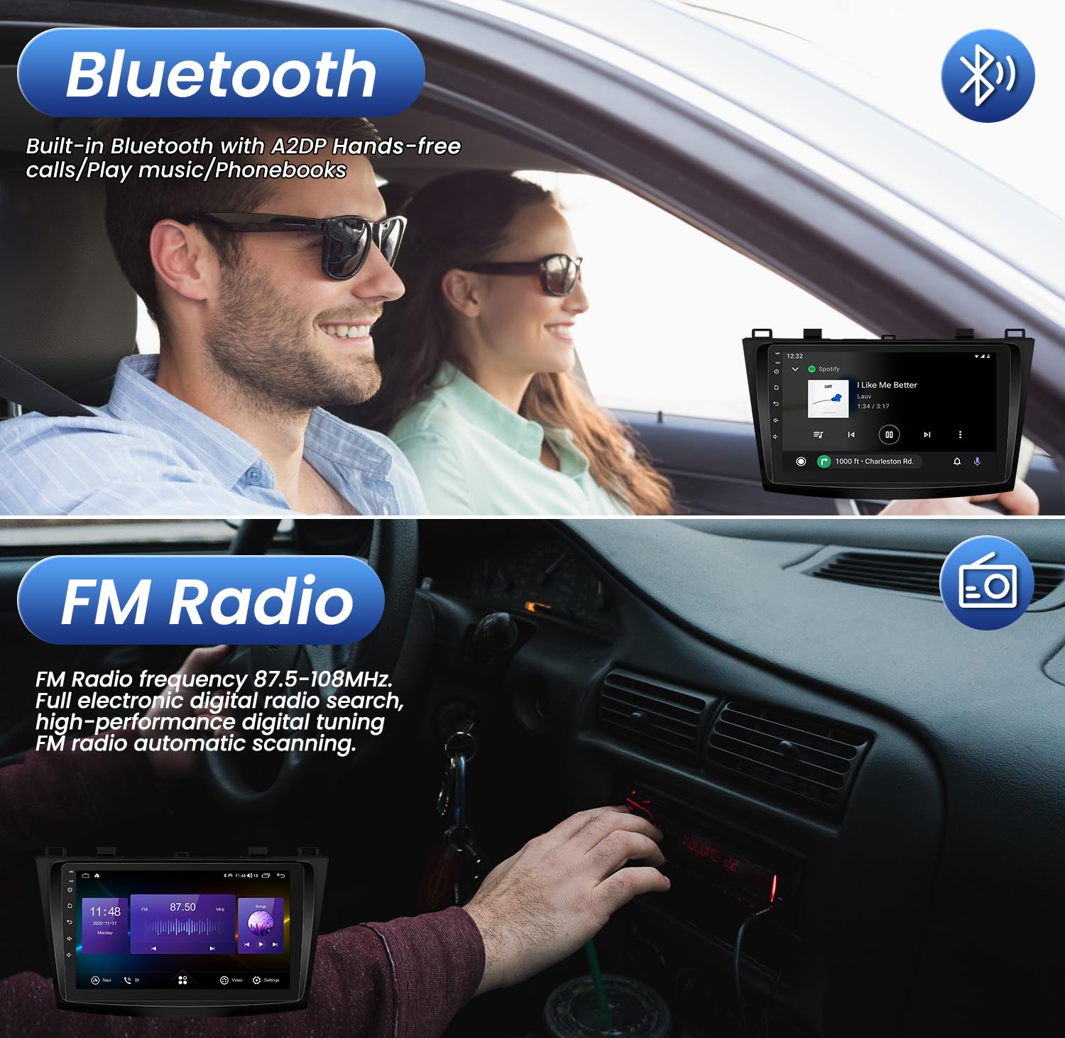 Car Stereo Radio for Mazda 3 2010 2011 2012 2013-9 Inch(1280 * 800) Touchscreen with Wireless Carplay&Android Auto GPS WiFi Bluetooth FM Backup Camera SWC (Fit for Bose System)