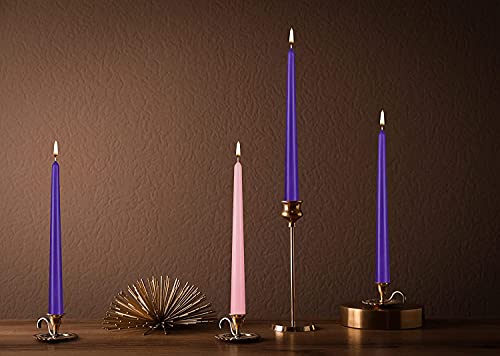 BRUBAKER 4 pcs Advent Candles Purple and Pink - 10 Inch Taper Candles for Christmas, Church and Celebrations - Unscented and Dripless - Made in Europe