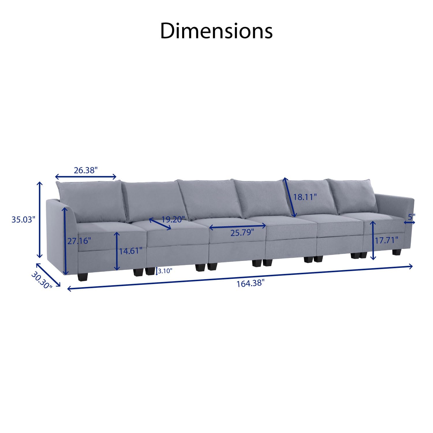 Naomi Home Elizabeth Modern DIY Collection - Convertible Modular Sectional Sofa - Ultimate Sofa Experience - Linen Sofa Couch for Living Room, Apartment, Office - 6 Piece Modular Sectional - Gray