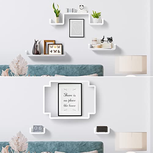 ELUCHANG Floating U Shelves Wall Mount,Bathroom Organizer Non-Drilling,Shelves Decoration Display Storage Pictures Shelves for Home Kitchen Office,Set of 3
