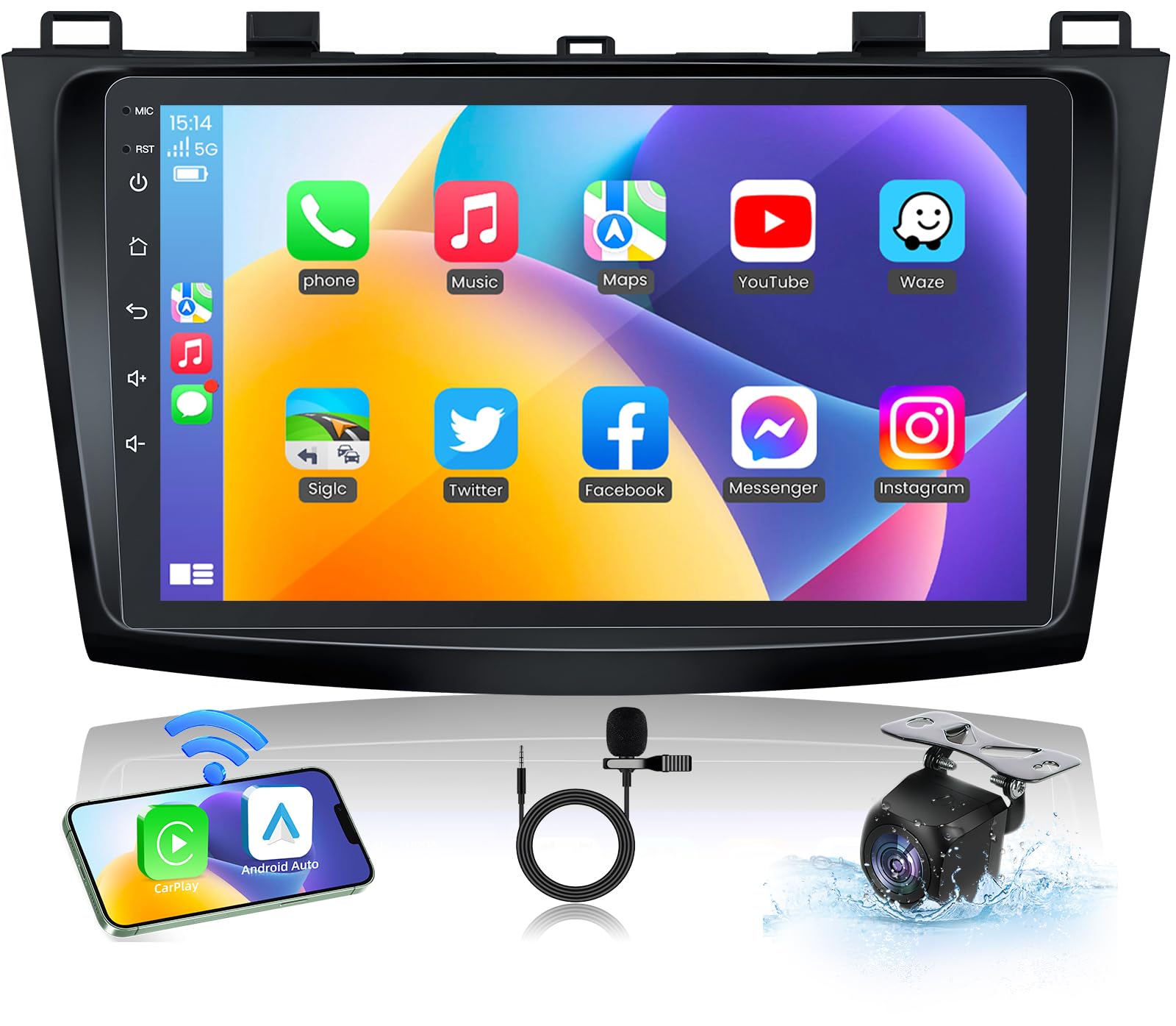 Car Stereo Radio for Mazda 3 2010 2011 2012 2013-9 Inch(1280 * 800) Touchscreen with Wireless Carplay&Android Auto GPS WiFi Bluetooth FM Backup Camera SWC (Fit for Bose System)