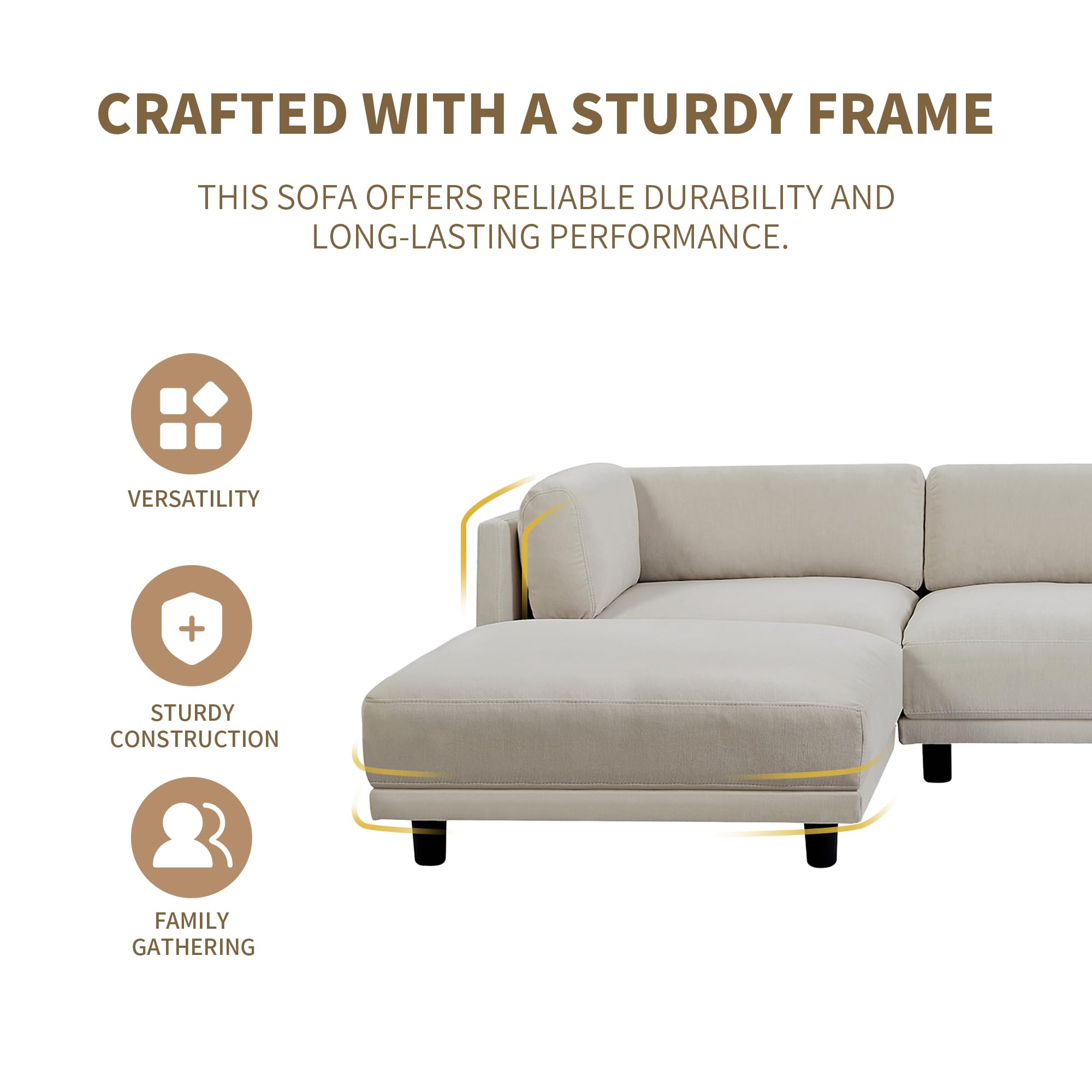 Hlcodca Convertible Modular Sectional Sofa,L-Shaped Couch with Reversible Chaise, 3-Seater Sofas for Living Room,Apartment,Small Spaces (Beige)