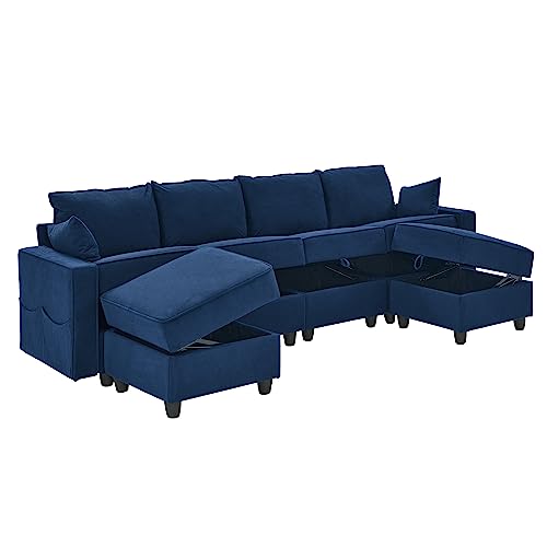 FANYE Oversized Modular Sectional Sofa with Storage Seats,DIY Free Combine Sofa&Sofabed Reversible Modular&Sectional Convertible to L/U Shaped W/Chaises,Twin XL Sleeper Couch Bed for Living Room