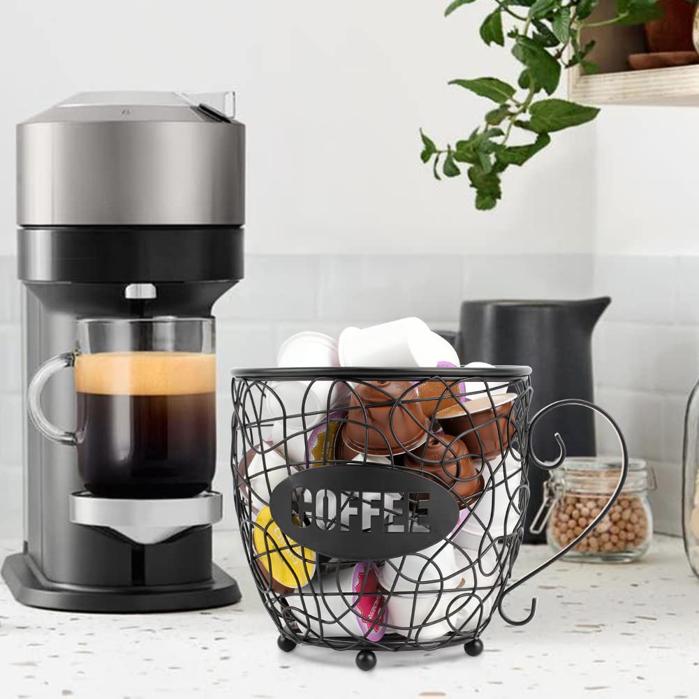 Coffee Pod Holder and K Cup Organizer, Large Capacity K Cup Holder for Counter, Holds 40 Coffee Pods Storage, K Cups Pod Holder for Coffee Bar Accessories, Black