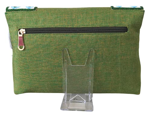 Women Boho Envelope Purse, Evening Bag, Shoulder Bag, Cross-body Bag With Handmade Beaded Pattern & Detachable Shoulder Chain (Green)