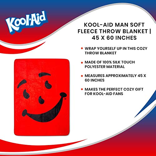 Kool-Aid Man Plush Throw Blanket | Cozy Sherpa Wrap Covering for Sofa, Bed | Super Soft Lightweight Fleece Blanket | Geeky Home Decor | 45 x 60 Inches