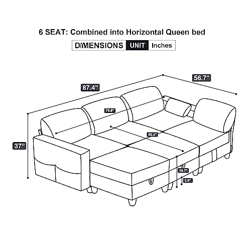FANYE Oversized Modular Sectional Sofa with Storage Seats,DIY Free Combine Sofa&Sofabed Reversible Modular&Sectional Convertible to L/U Shaped W/Chaises,Twin XL Sleeper Couch Bed for Living Room