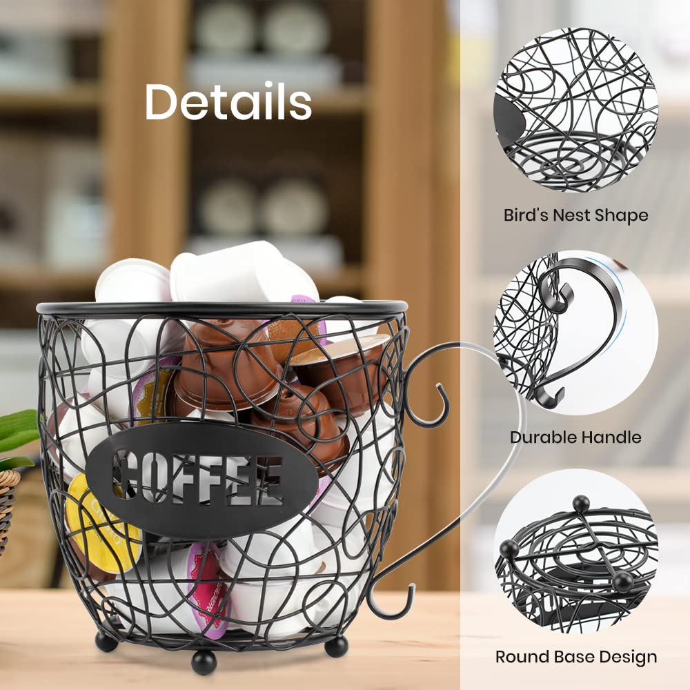 Coffee Pod Holder and K Cup Organizer, Large Capacity K Cup Holder for Counter, Holds 40 Coffee Pods Storage, K Cups Pod Holder for Coffee Bar Accessories, Black