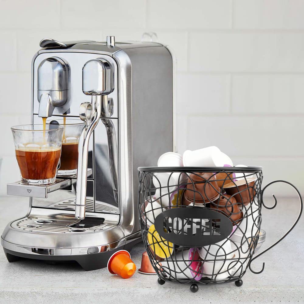 Coffee Pod Holder and K Cup Organizer, Large Capacity K Cup Holder for Counter, Holds 40 Coffee Pods Storage, K Cups Pod Holder for Coffee Bar Accessories, Black