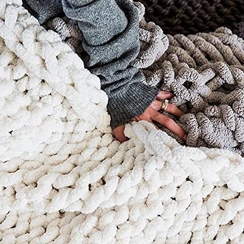 Chunky Knit Throw Blanket, Warm Large Soft Chenille for Couch Bedroom Decor, Giant Chunky Yarn Throw Blankets Hand-Made, Machine Washable