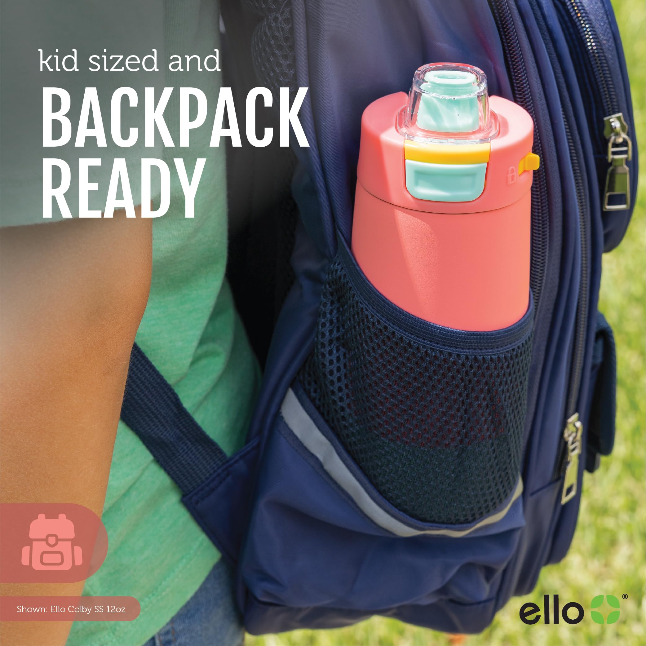 Ello Kids Colby 12oz Stainless Steel Insulated Water Bottle with Straw and Built-In Silicone Coaster (Lilac/Pink)