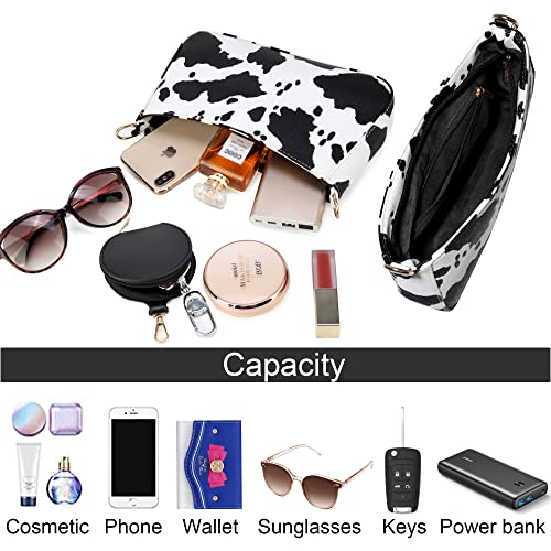 Sunwel Fashion Women's Cow Print Underarm Bag Small Shoulder Bag Crossbody Cluth Purse for Women with Double Straps