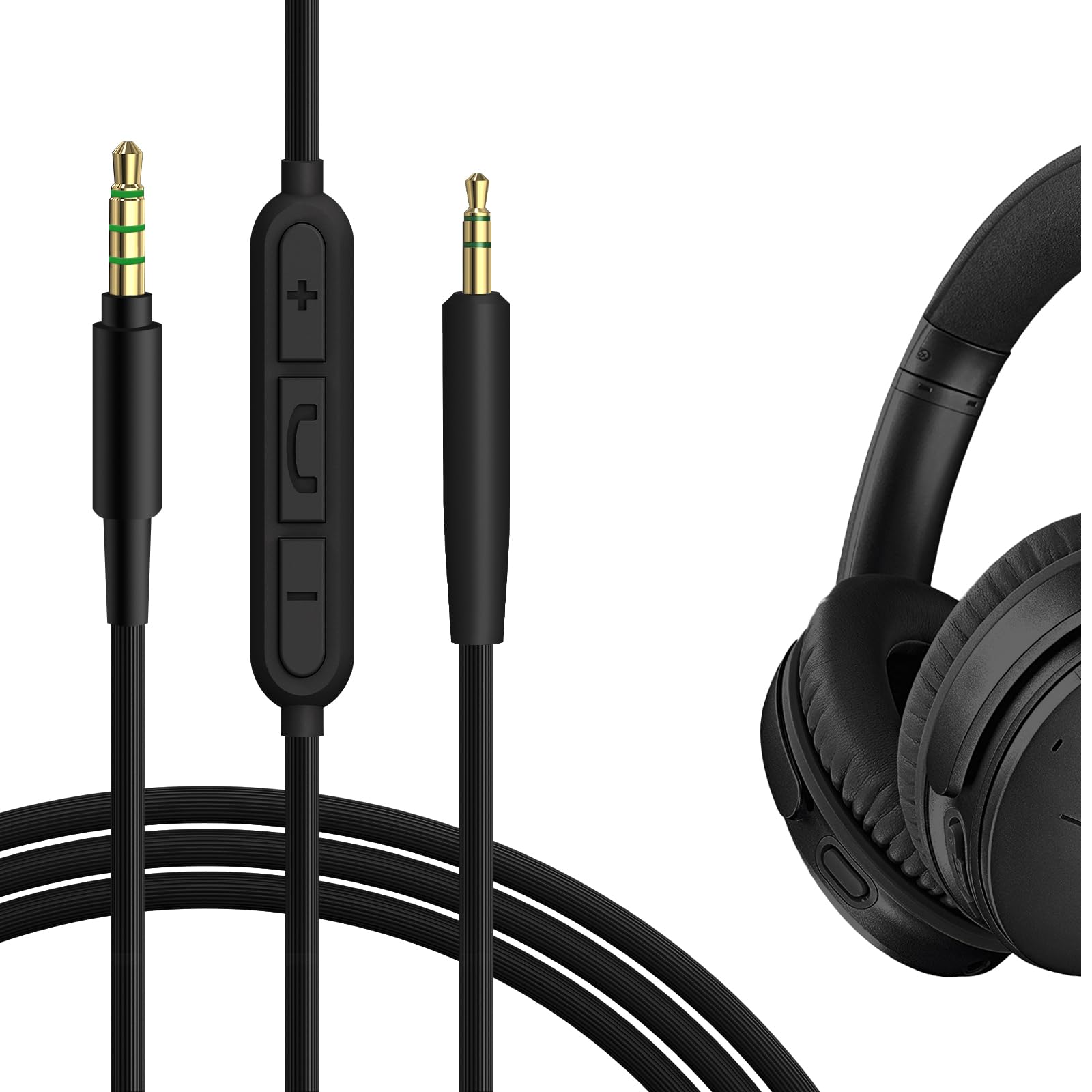 Geekria Audio Cable with Mic Compatible with Bose QC45 QCUltra QC35II QC25 Headphones, 2.5mm to 3.5mm Replacement Stereo Cord with Inline Microphone and Volume Control (4 ft / 1.2 m)