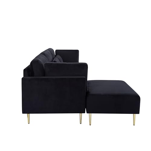 FULife Convertible Modular Sectional Sofa L-Shaped Corner Couch 4-Seat Sofá Reversible Velvet Upholstered Chaise Lounge Couches with Movable Ottoman&Lumbar Pillows for Living Room Apartment Office