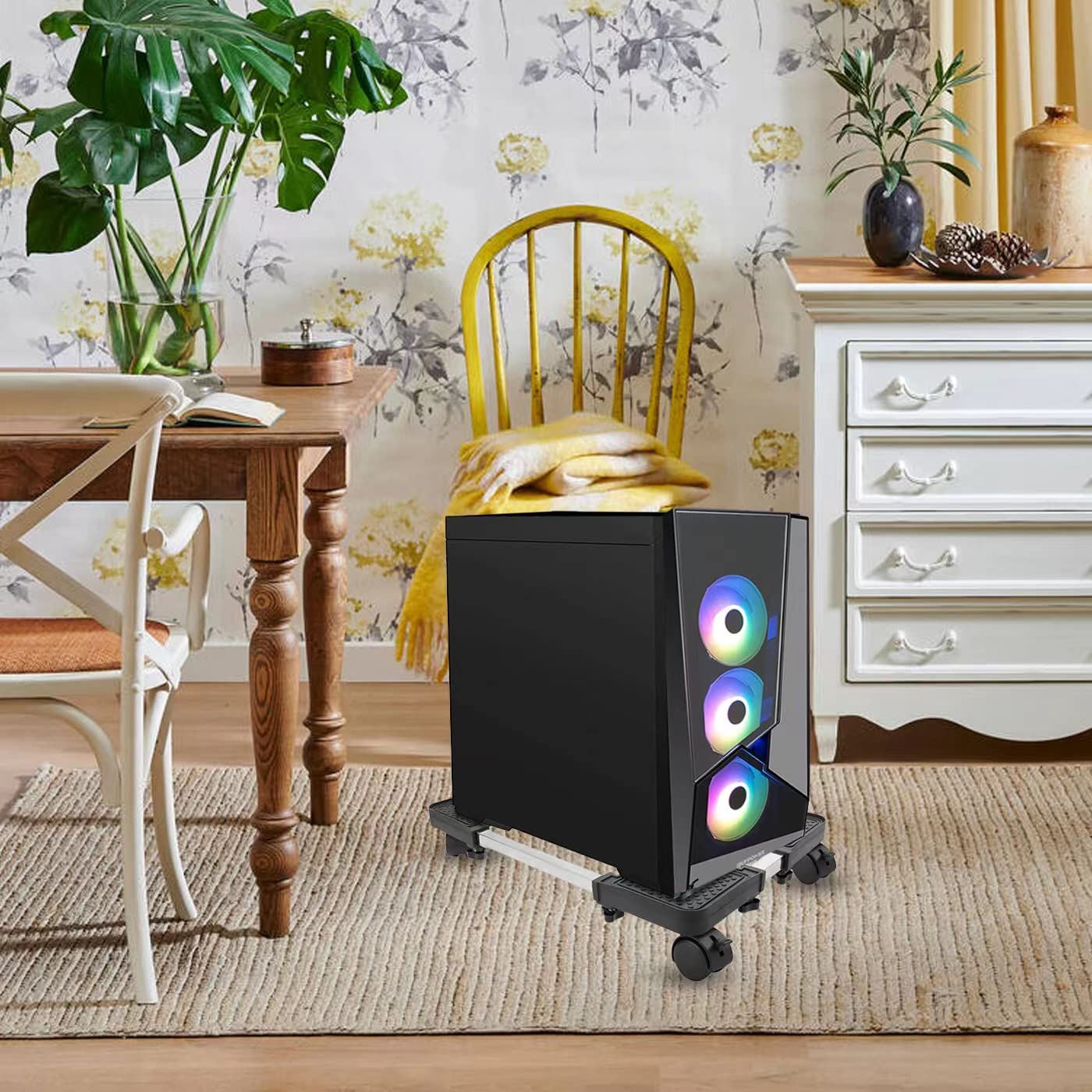 Zerayo Computer Tower Stand,PC Stand Shelf for Floor,CPU Stand with 4 Silent Rolling Casters Mobile Pc Holder,Suitable for Most Game Cases On Computer Tower Floor Stand
