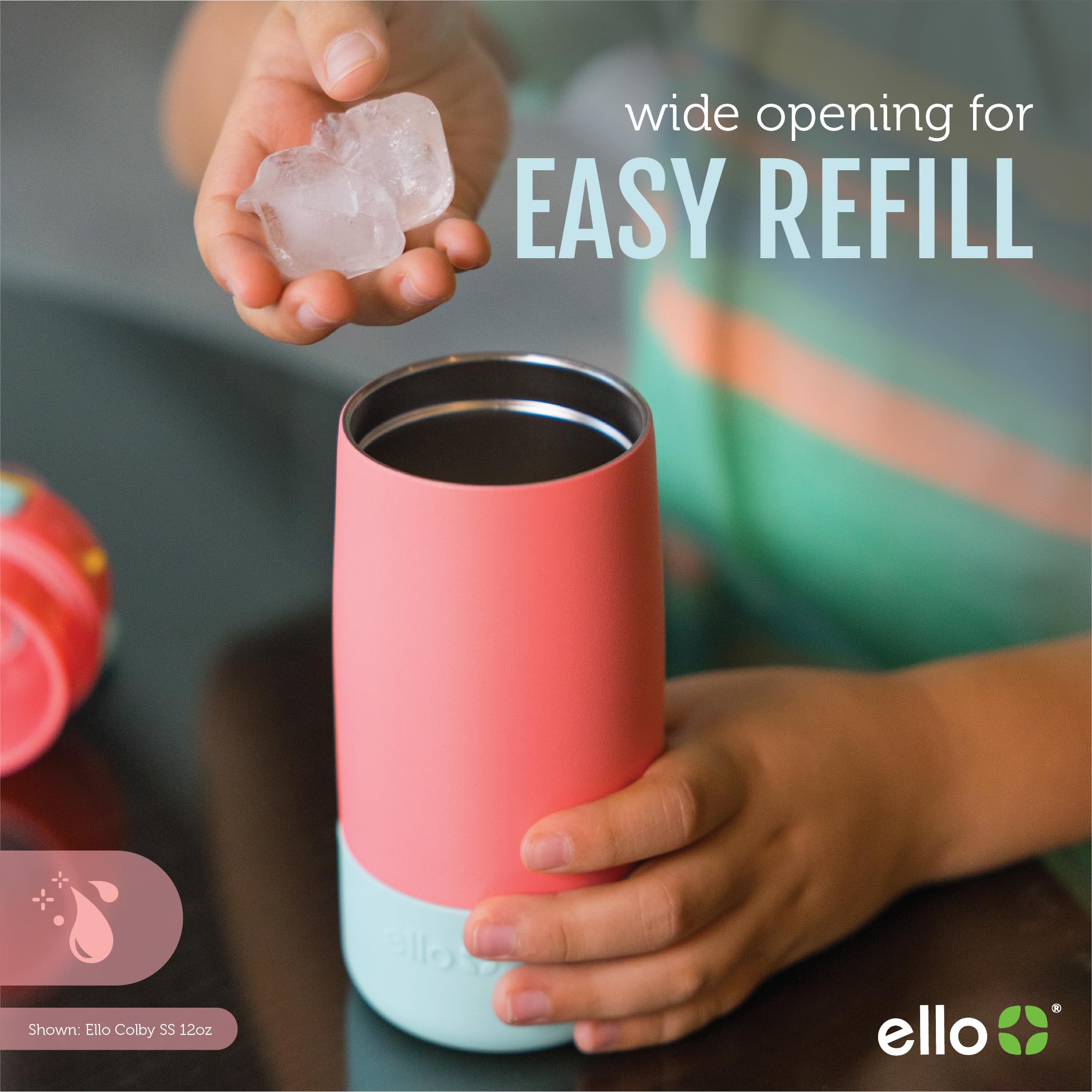 Ello Kids Colby 12oz Stainless Steel Insulated Water Bottle with Straw and Built-In Silicone Coaster (Lilac/Pink)