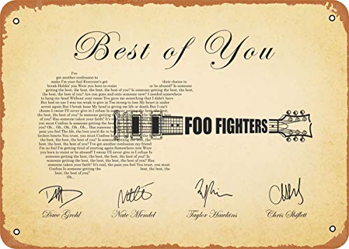 EICOCO Guitar Shaped Rock Lyrics Foo Fighters Guitar Lyrics Plaque Poster Metal Tin Sign 8" x 12" Vintage Retro Wall Decor.