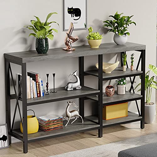 LGHM Console Tables for Entryway, Sofa Console Table Narrow with 5-Tier Storage Shelves for Living Room, Couch Hallway Table for Hall, Entry, Gray Wash