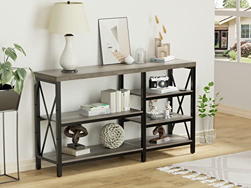 LGHM Console Tables for Entryway, Sofa Console Table Narrow with 5-Tier Storage Shelves for Living Room, Couch Hallway Table for Hall, Entry, Gray Wash