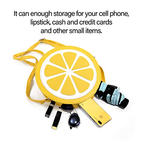 Framendino, Lemon Fruit Shaped Cross Body Bag Purse with Shoulder Strap for Women Girls Yellow
