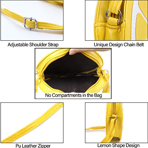 Framendino, Lemon Fruit Shaped Cross Body Bag Purse with Shoulder Strap for Women Girls Yellow