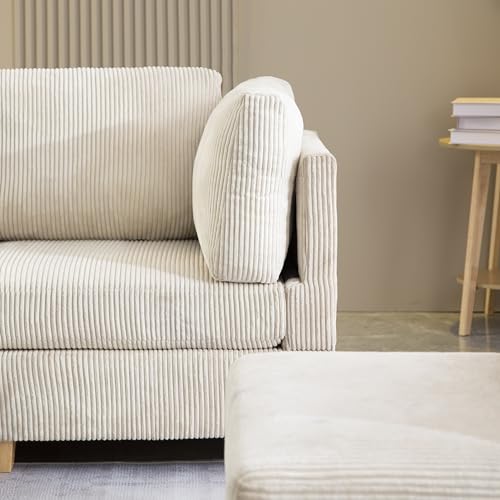 Eafurn Convertible Modular Sectional Sofa Set, Free Combinational Corner Couch, Corduroy Upholstered Deep Seat Comfy Sofa&Couches with Solid Wood Legs for Living Room Apartment, Beige 126.38"