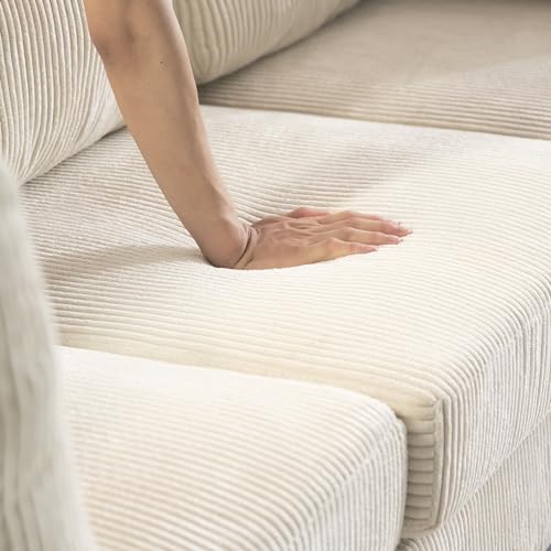 Eafurn Convertible Modular Sectional Sofa Set, Free Combinational Corner Couch, Corduroy Upholstered Deep Seat Comfy Sofa&Couches with Solid Wood Legs for Living Room Apartment, Beige 126.38"