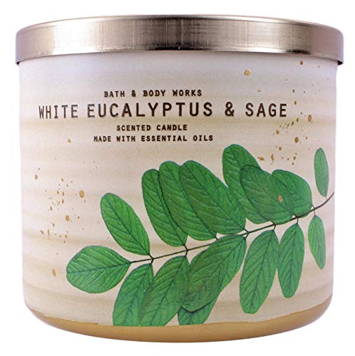 Bath and Body Works White Barn White Eucalyptus Sage 3 Wick Candle 14.5 Ounce Notes: White Eucalyptus, Mineral Sage, Frozen Pine