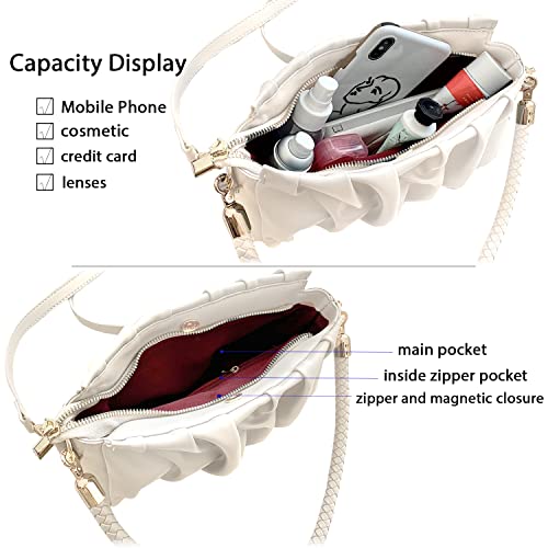 White Purse Female Shoulder Crossbody Bags Purses for Womens With Metal Chain Strap Cute Removable Strap Cinched Small