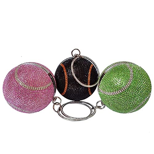 Women Baseball Shaped Clutch Pink Evening Purse Rhinestone Round Ball Crystal Evening Bag Clutch Handbag for Wedding Party (Pink)