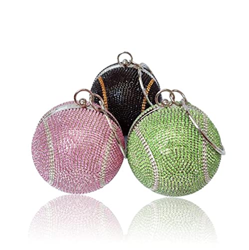 Women Baseball Shaped Clutch Pink Evening Purse Rhinestone Round Ball Crystal Evening Bag Clutch Handbag for Wedding Party (Pink)