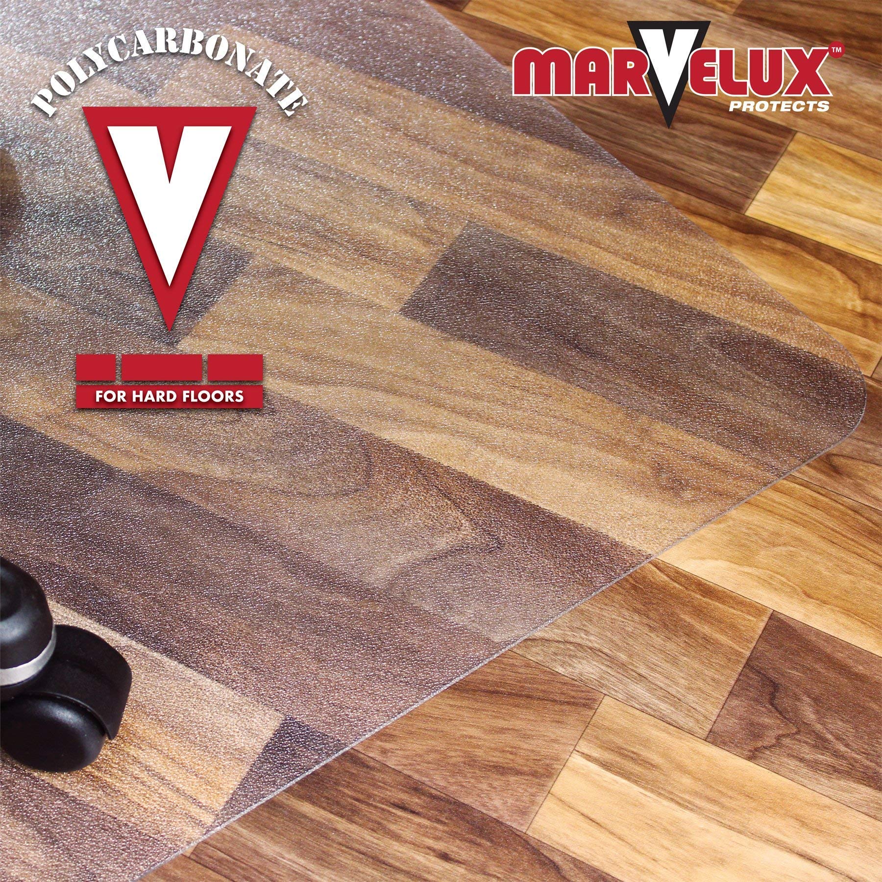 Marvelux 35" x 47" Polycarbonate Chair Mat for Hard Floors and Very Low Pile Carpets with Anti Slip Backing for High Adherence | Rectangular | Hardwood Floor Protector | Shipped Flat | Pack of 2
