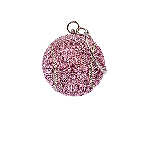 Women Baseball Shaped Clutch Pink Evening Purse Rhinestone Round Ball Crystal Evening Bag Clutch Handbag for Wedding Party (Pink)