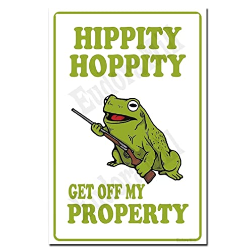 JACKGOLD Hippity Hoppity Get Off My Property Frog No Tresspassing Novelty Sign - 8"x12" Retro Metal Sign Warning Vintage Sign Bar Cafe Wall Decor