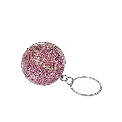 Women Baseball Shaped Clutch Pink Evening Purse Rhinestone Round Ball Crystal Evening Bag Clutch Handbag for Wedding Party (Pink)