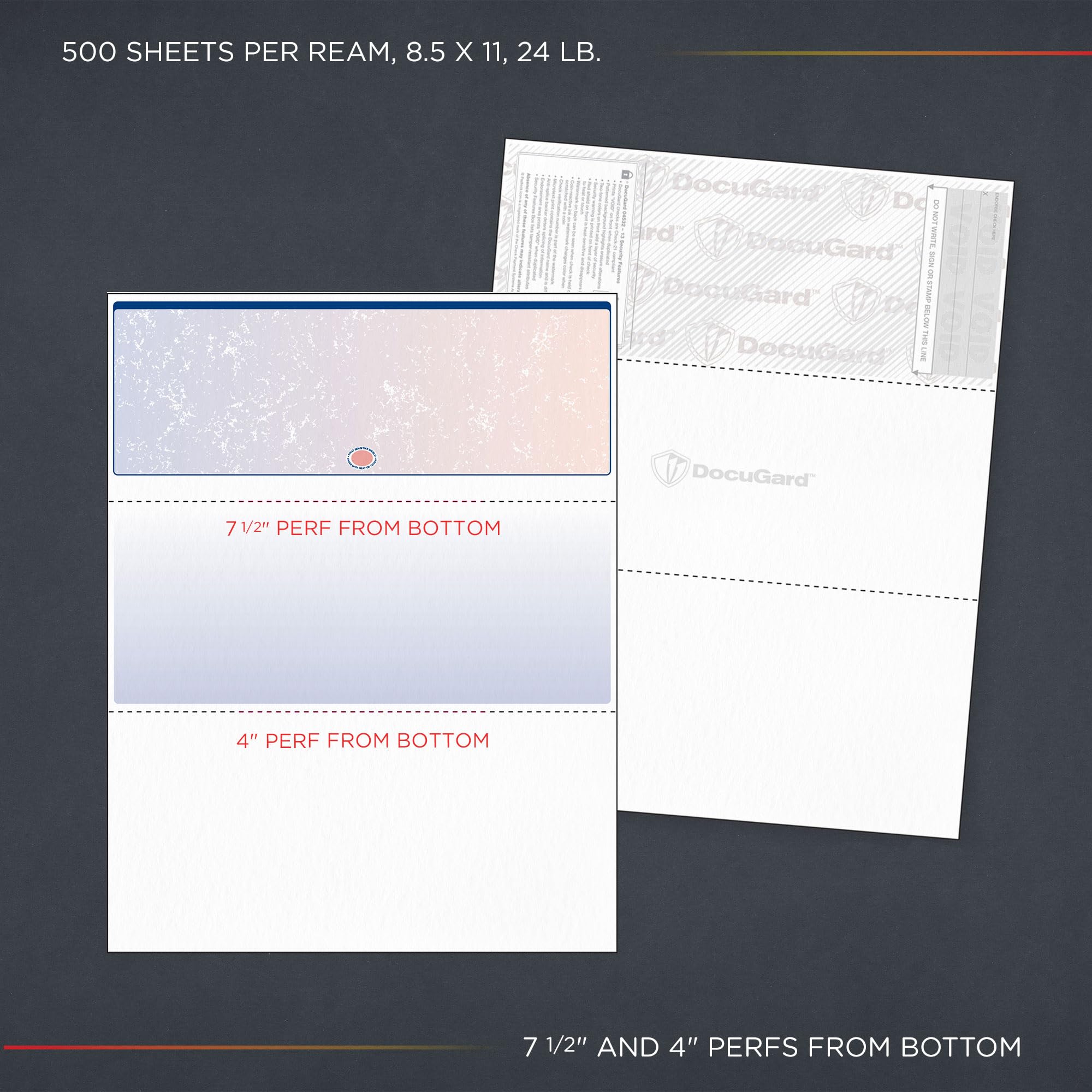 DocuGard Blue/Red Prismatic Top Check, 8.5 x 11 Inches, 24 lb, 500 Sheets, 1 Check Per Sheet (04532)