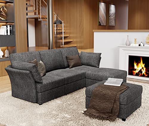 AMERLIFE Modular Sectional Couch, Convertible Sectionals, Sectional Sofa with Ottomans- U Shaped Couch with Chaise, 5 Seat Sofa Couch for Living Room, Dark Grey