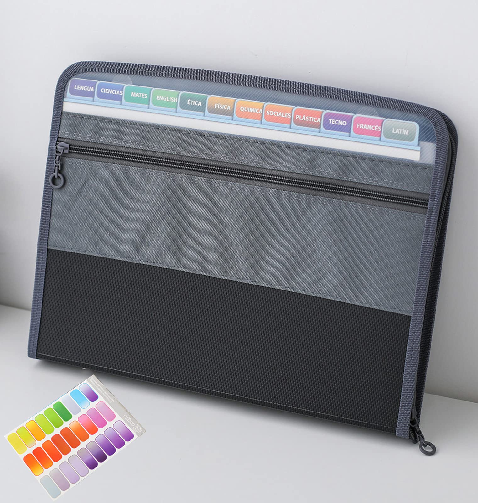 NAFY Expanding File Folder, 13 Pockets Document Organizer with Zipper, A4 Letter Size Portable Accordion Expanding File Folders with 27pcs Multicolor Labels for Home Office School Supplies (Black)