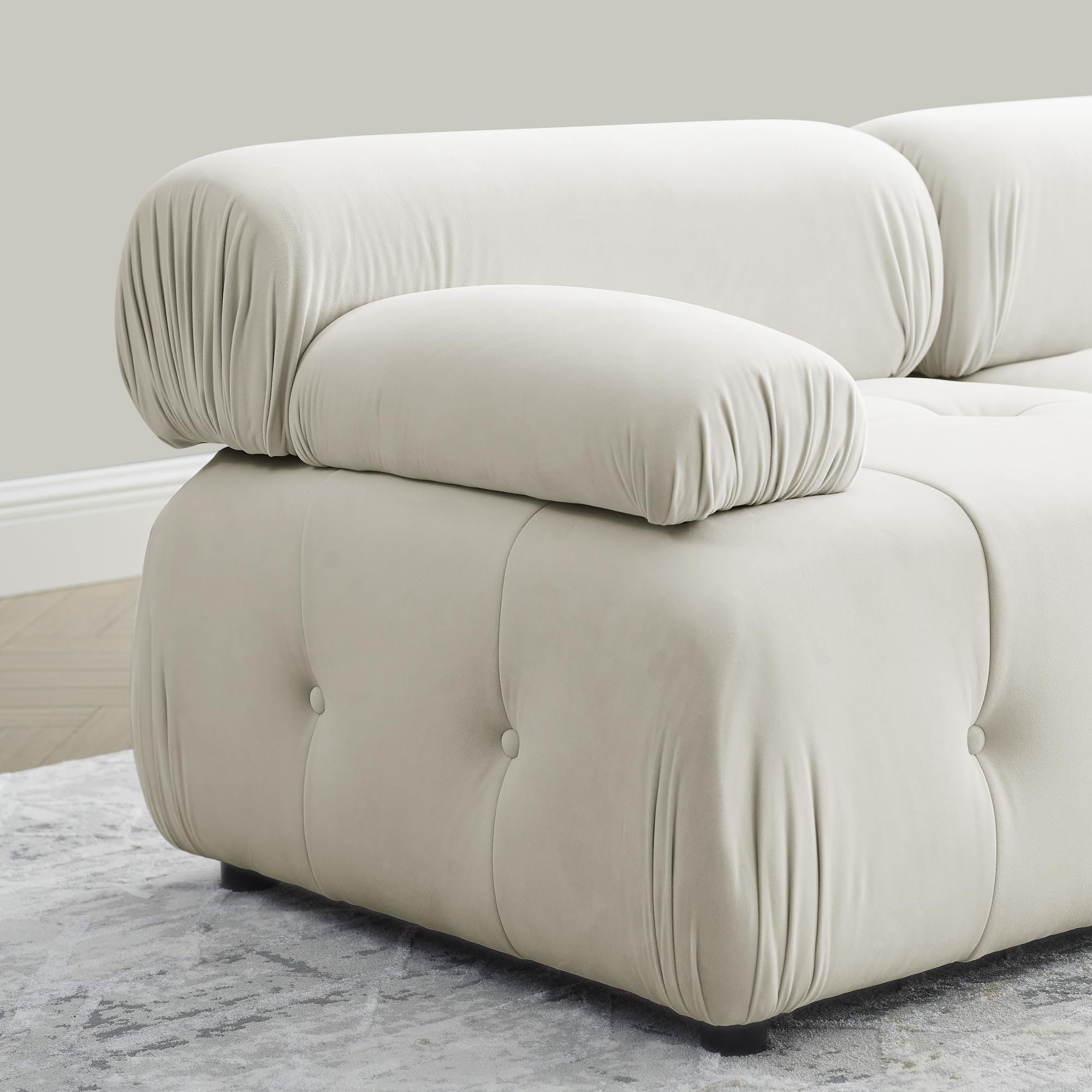Button Tufted Oversized Modular Sectional Sofa with Movable Ottoman,Comfy Velvet Fabric Extra Large L Shaped Couch with Armrest,4 Seat Free Combination Sofa&Couches Living Room Furniture Sets