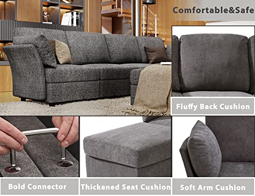 AMERLIFE Modular Sectional Couch, Convertible Sectionals, Sectional Sofa with Ottomans- U Shaped Couch with Chaise, 5 Seat Sofa Couch for Living Room, Dark Grey