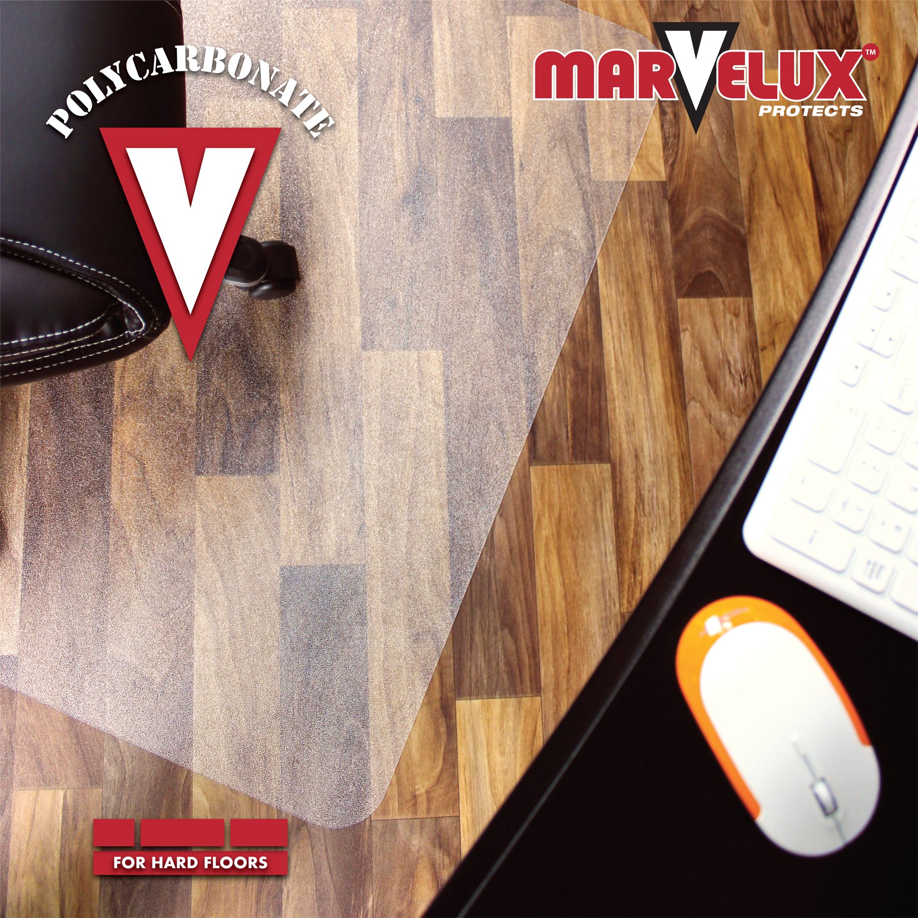 Marvelux 35" x 47" Polycarbonate Chair Mat for Hard Floors and Very Low Pile Carpets with Anti Slip Backing for High Adherence | Rectangular | Hardwood Floor Protector | Shipped Flat | Pack of 2